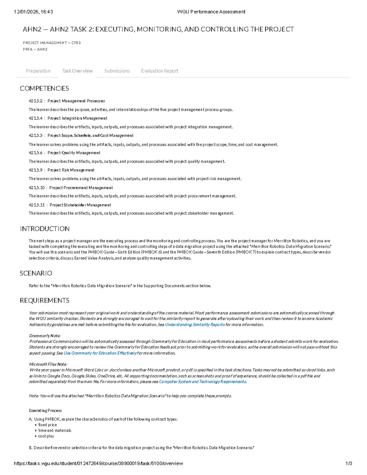 C783 Performance Assessment: Project Management Execution & Control ...