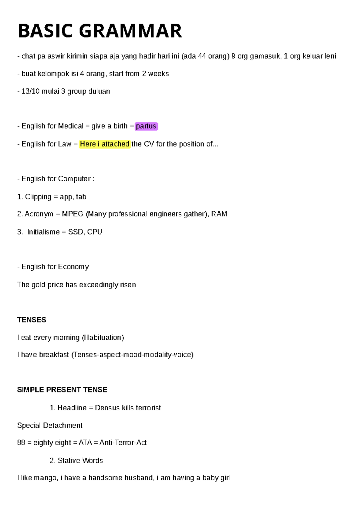 Basic Grammar Notes 2025: Key Concepts and Examples - Studocu
