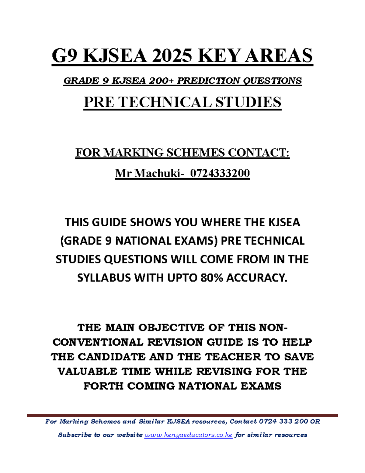 Grade 9 KJSEA 2025 Pre Technical Studies Key Areas & Prediction ...