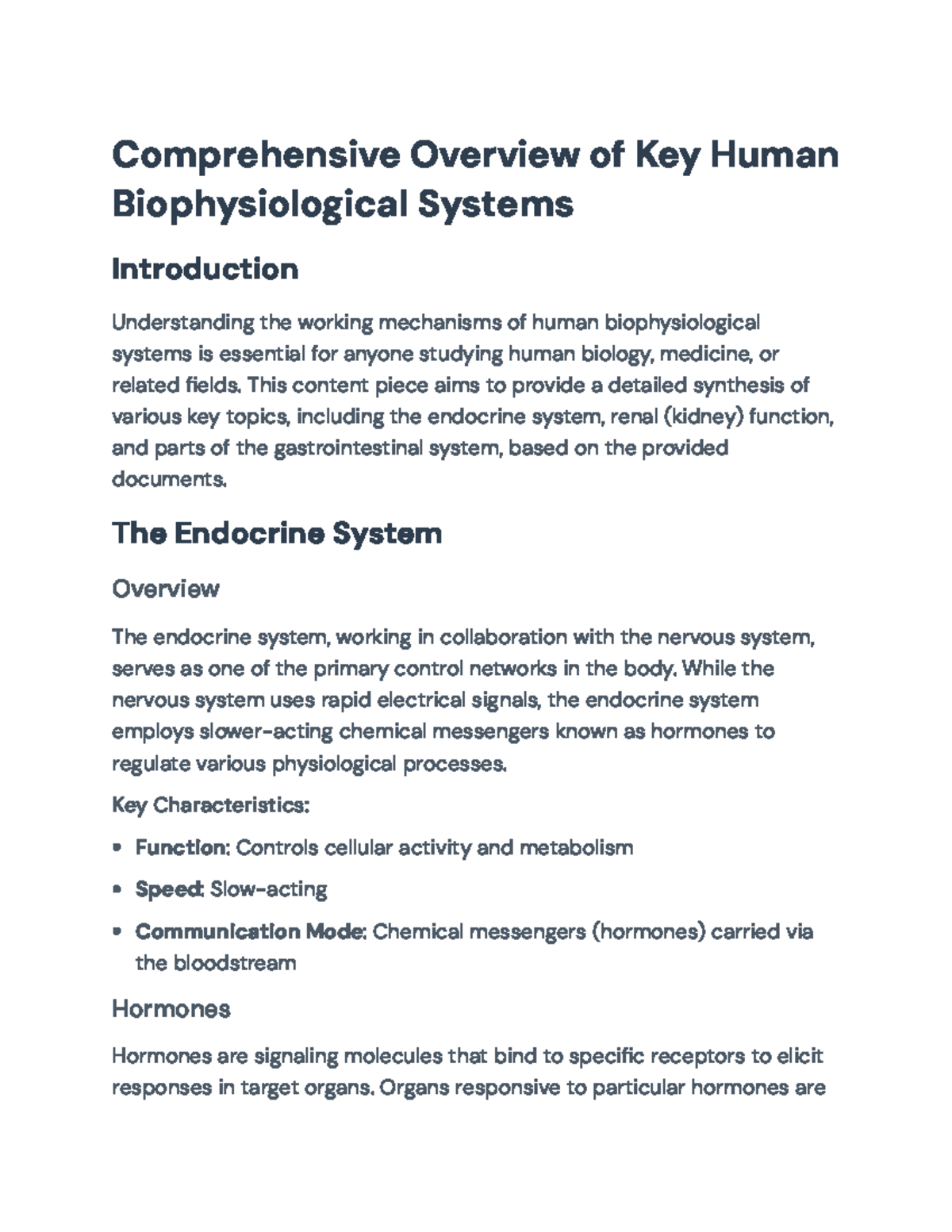 Comprehensive Overview of Human Biophysiological Systems (BIO 101 ...