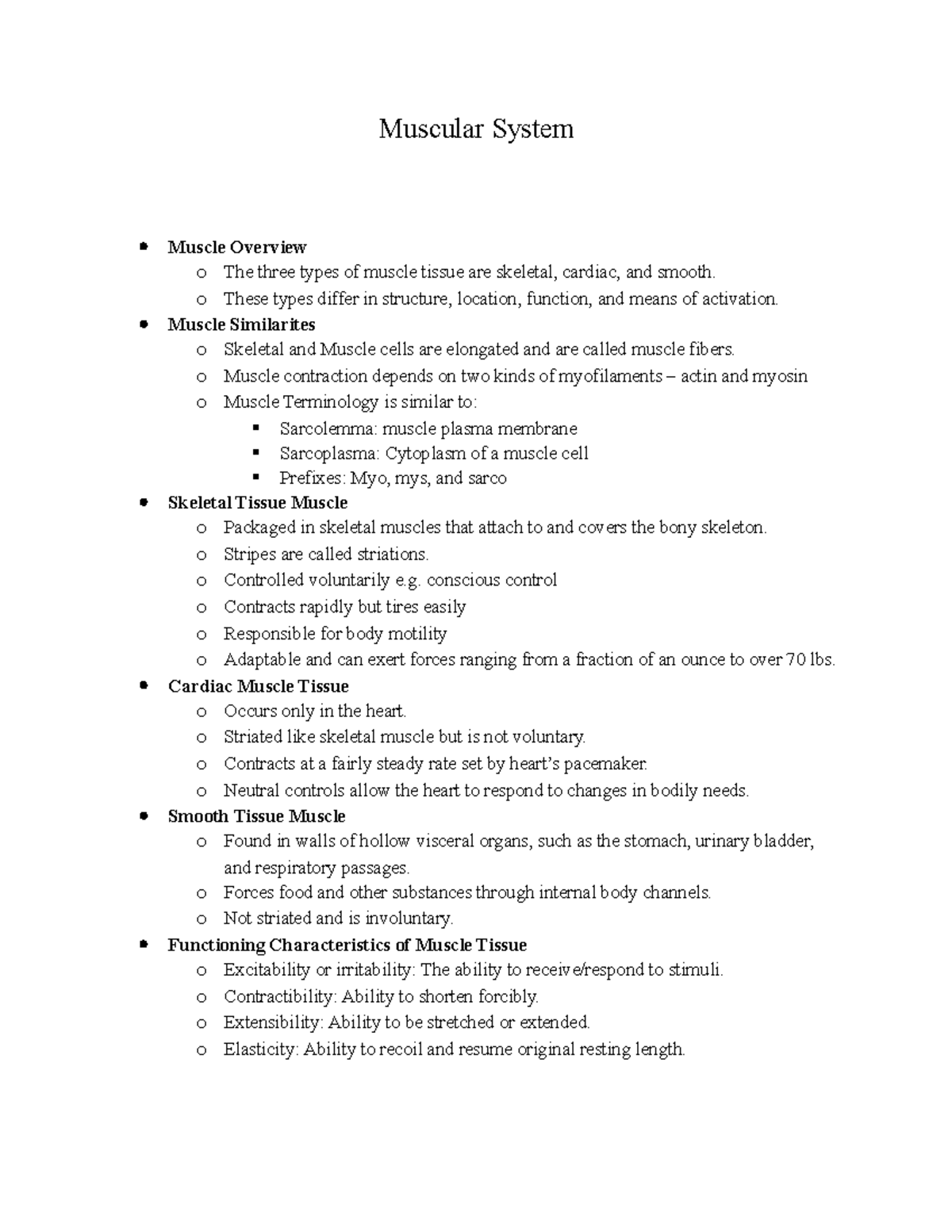 Muscular System Overview - Final Exam Notes (BIO 101) - Studocu