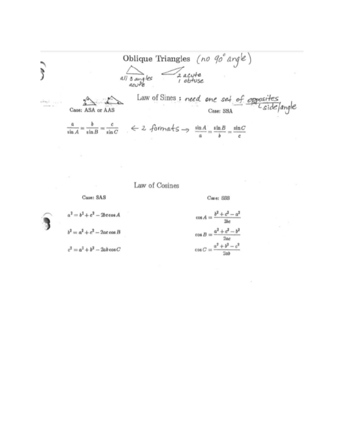 Oblique Triangles: Law of Sines & Cosines - Lecture Notes S.2 - Studocu