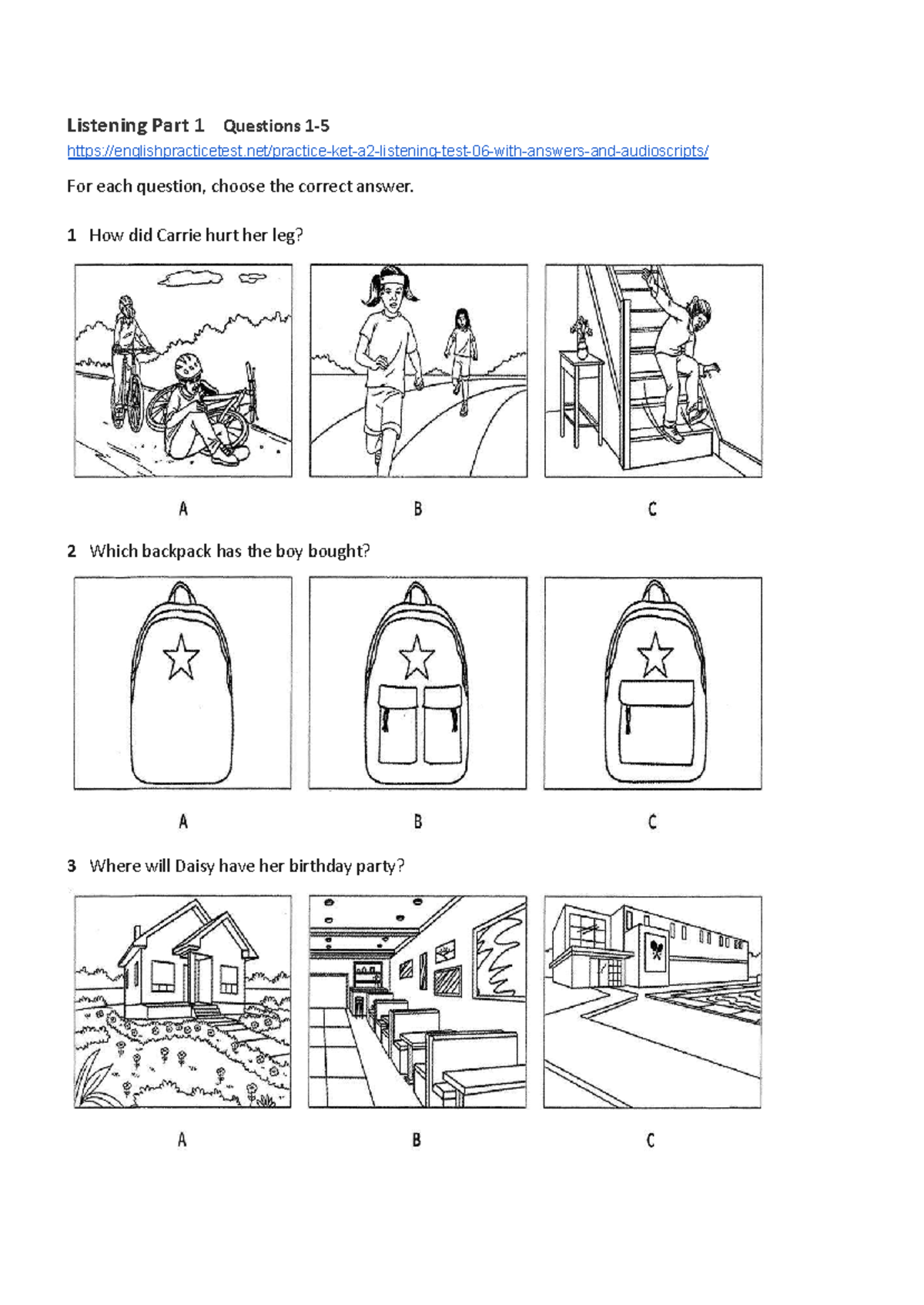 Listening A2 (KET) Practice Test Questions and Answers - Studocu