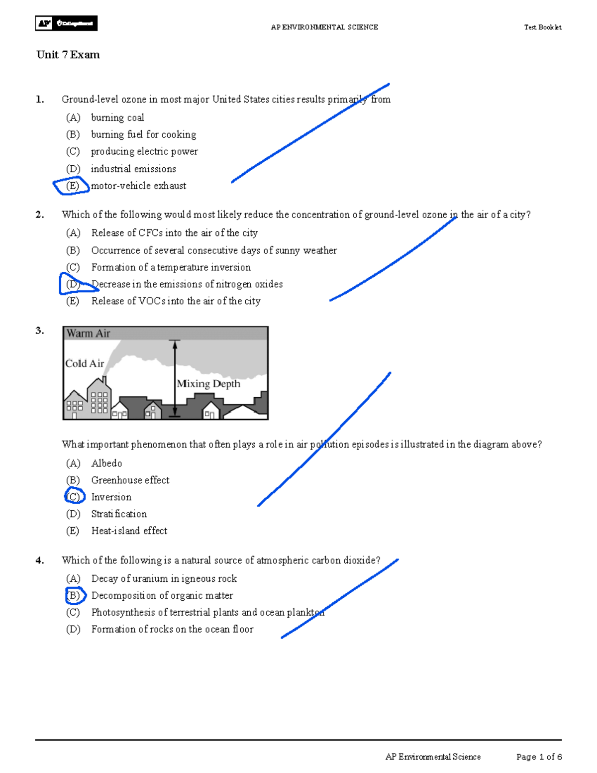AP Environmental Science Unit 7 Test Review and Practice Questions ...
