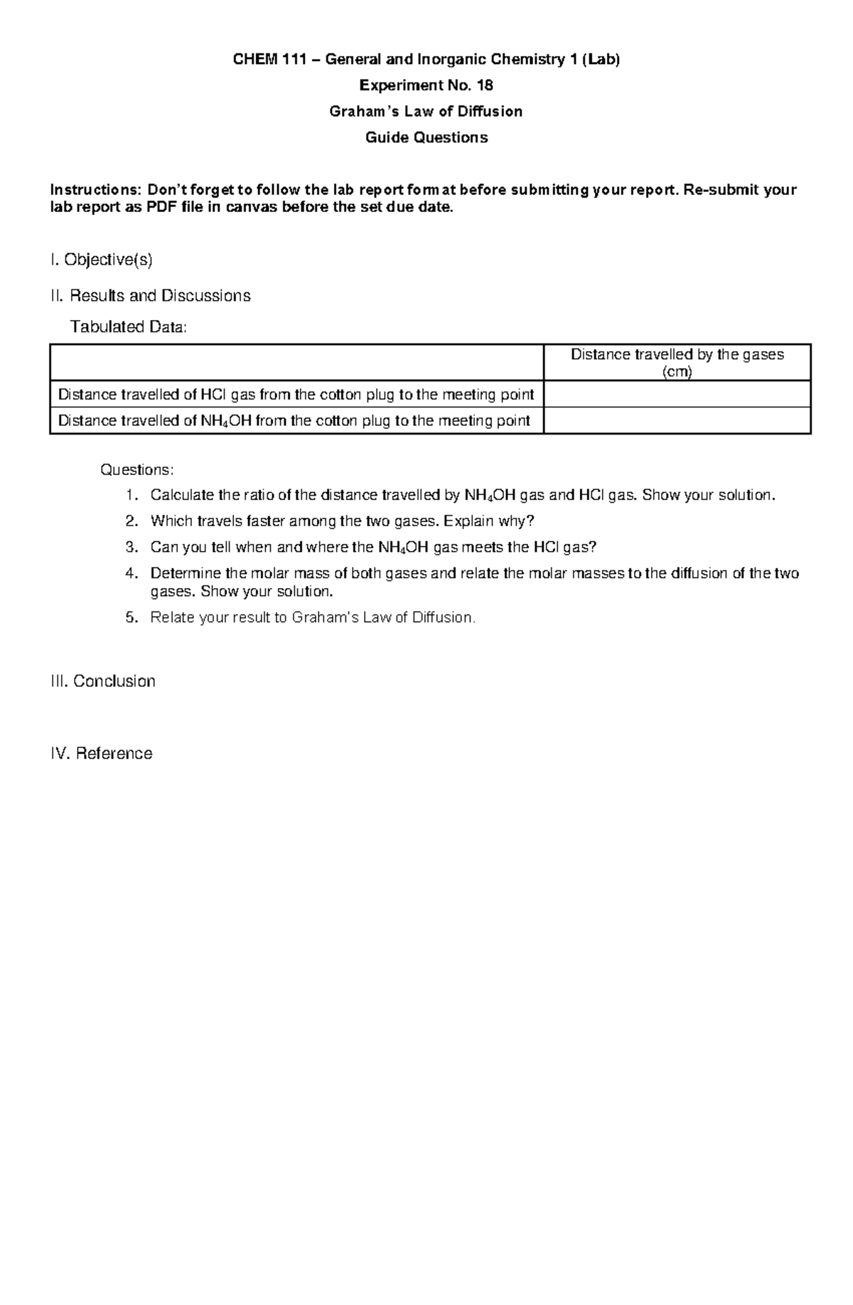 Expt. No. 18 - Graham's Law of Diffusion - CHEM 111 – General and ...