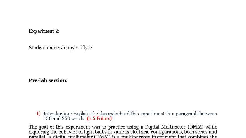 Experiment 2 - Prelab: Exploring Electrical Configurations with DMM ...