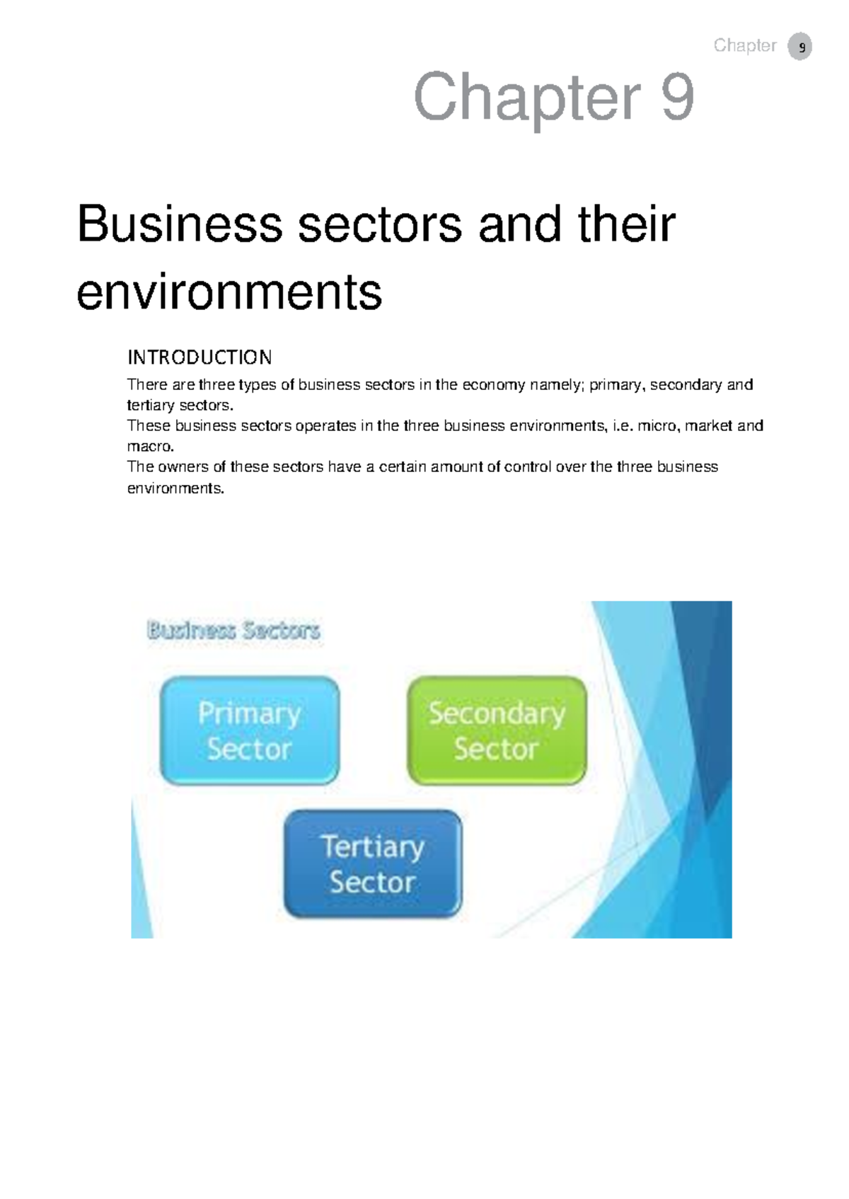 9 - Summaries - Chapter 9 Business sectors and their environments ...
