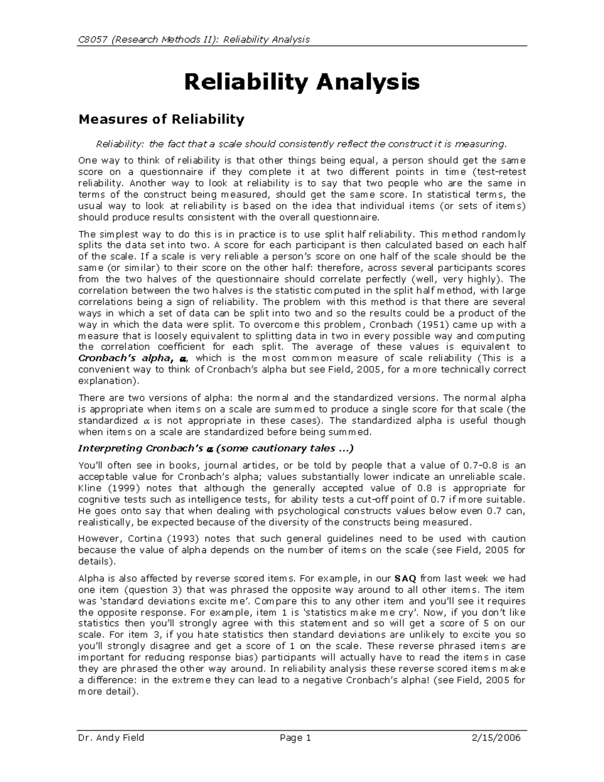 Module 2 Reliability analysis - Reliability Analysis Measures of ...