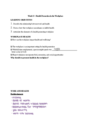 Health Promotion via Settings Approach: Week 10 Overview - WEEK 10 ...