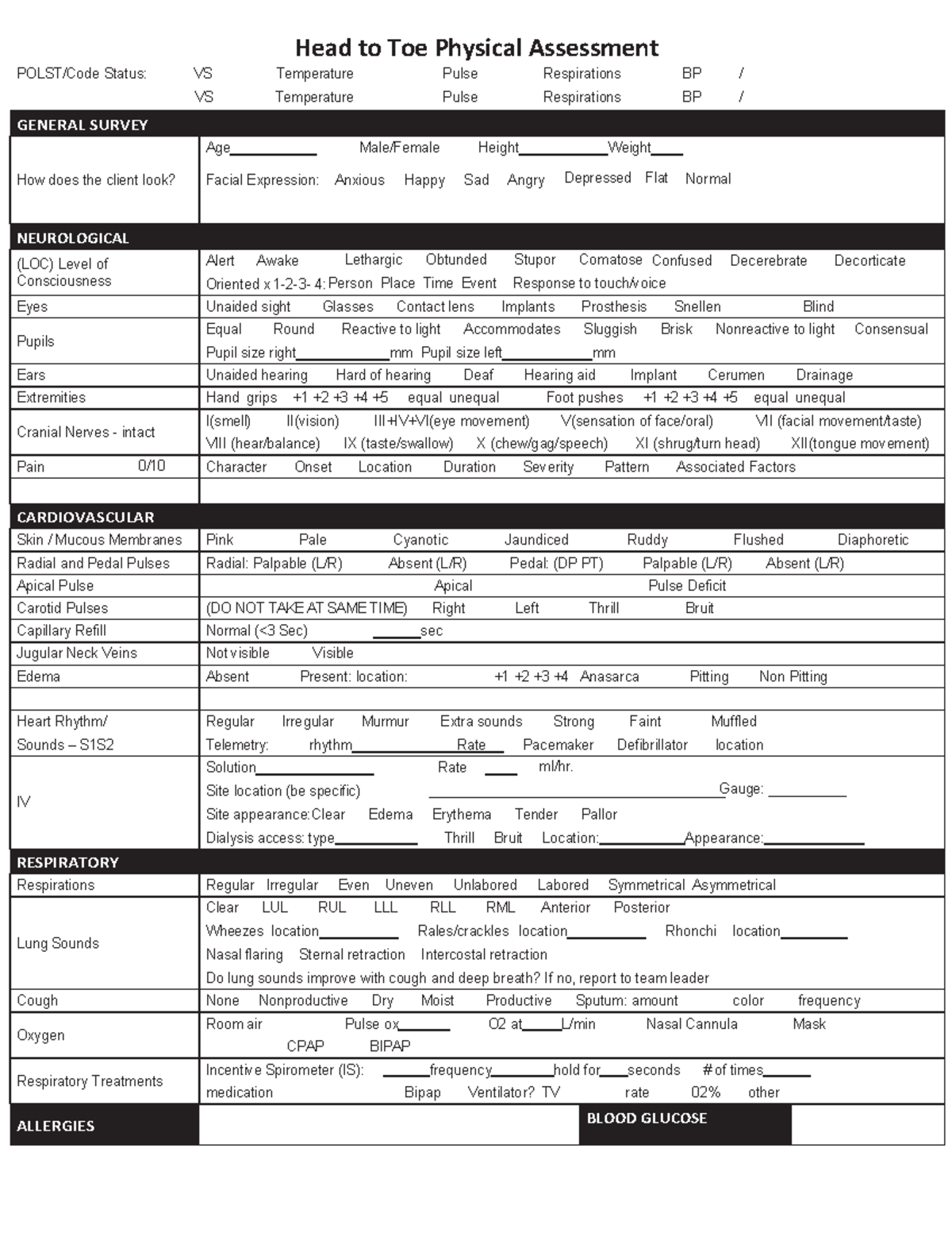 Comprehensive Head-to-Toe Physical Assessment (NUR 101) Documentation ...