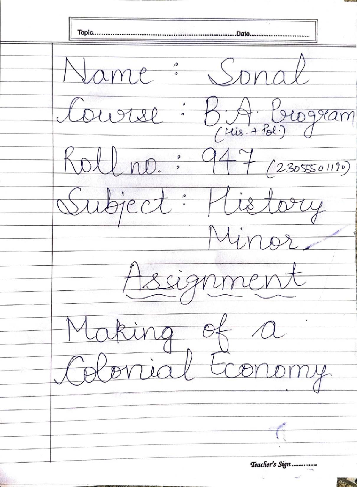 B.A. History Minor Assignment: Making of a Colonial Economy - Studocu