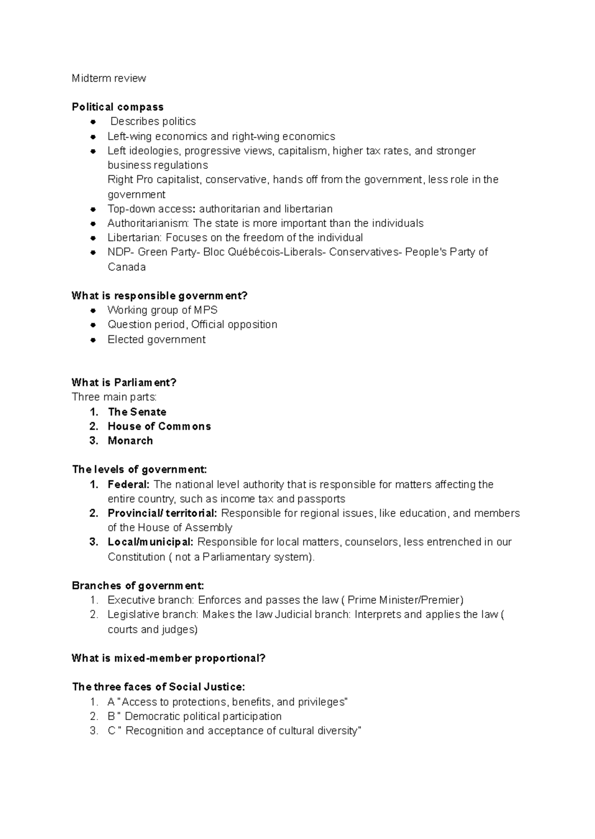 Midterm Review: Political Compass & Government Concepts - Studocu