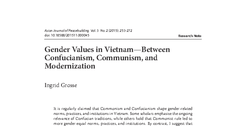 Gender Values in Vietnam: Confucianism, Communism, and Modernization ...