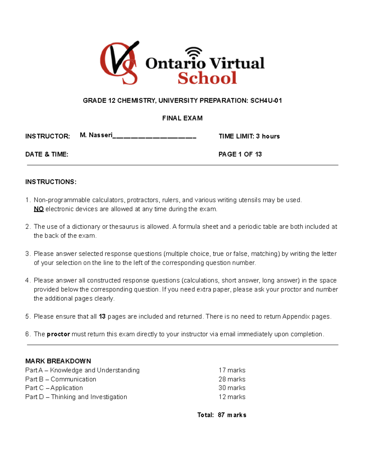 1700766943-SCH4U Final Exam Study Guide for Grade 12 Chemistry - Studocu
