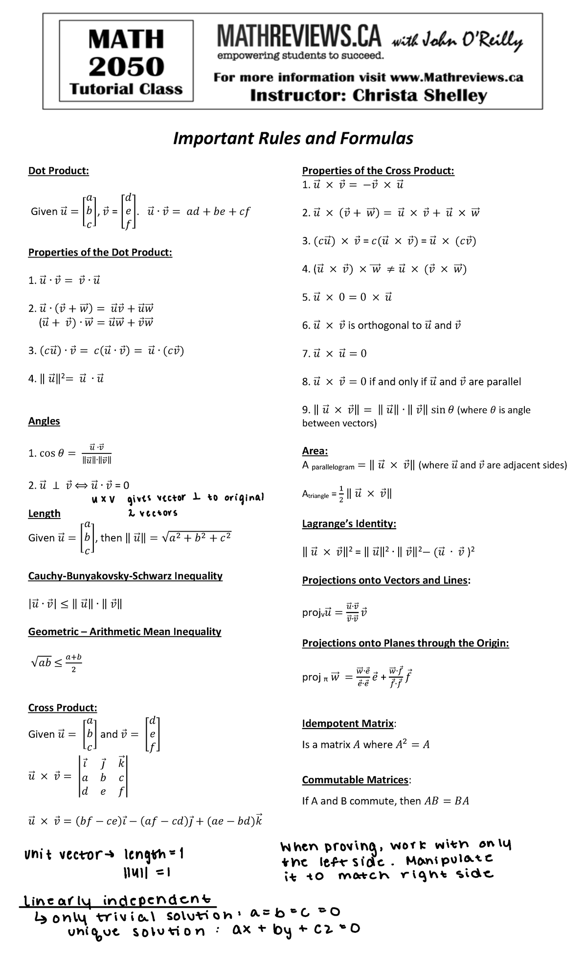 2050 Final exam cheat sheet - Math 2050 - Memorial University - Studocu