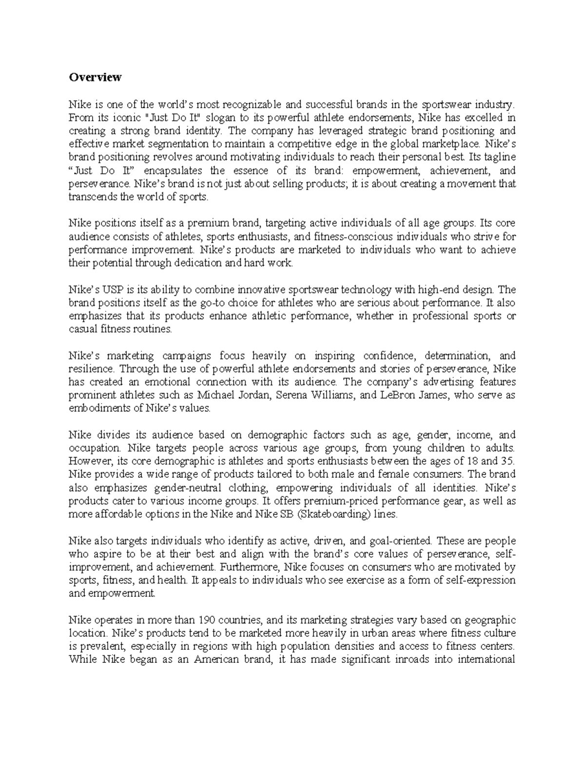 Case Study: Brand Positioning of Nike (BRD 101) - Studocu