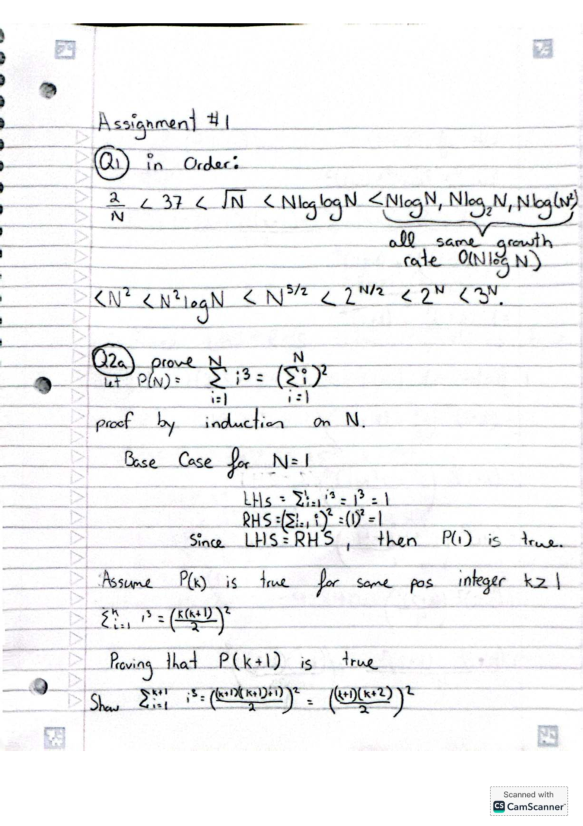 CS210 Assignment 1: Growth Rates and Induction Proofs Analysis - Studocu