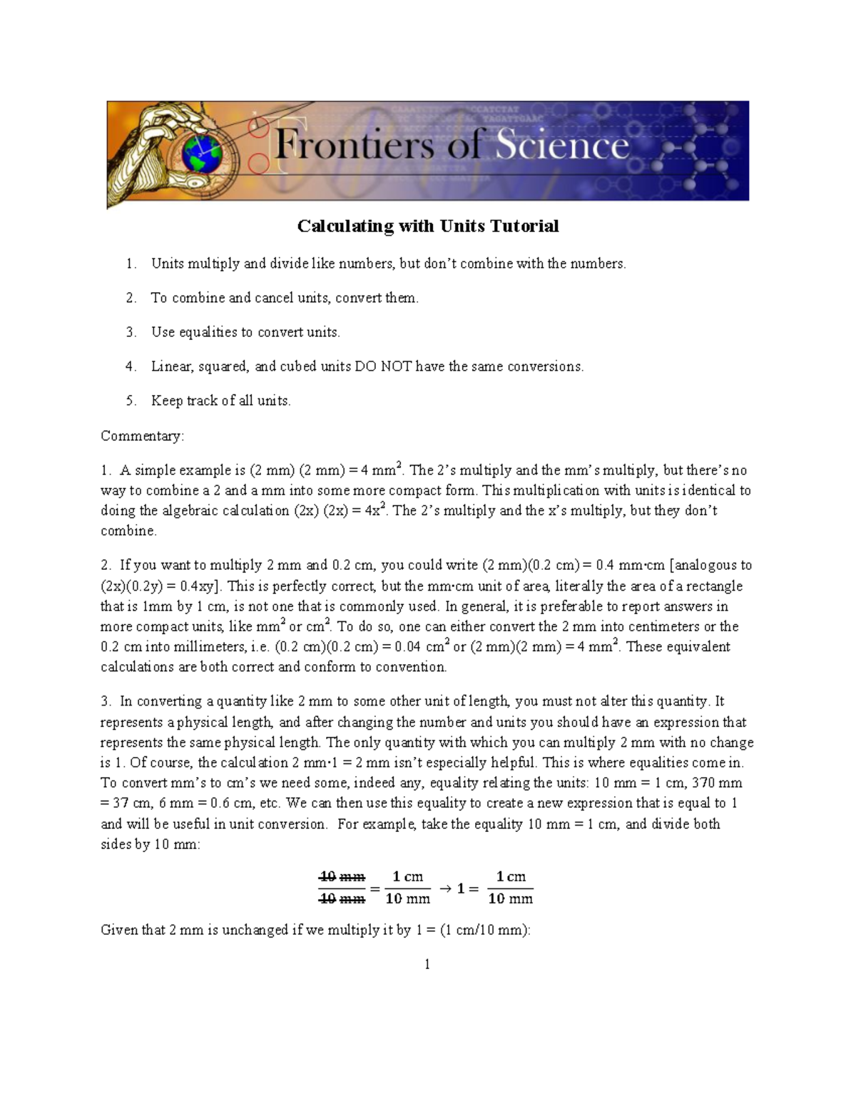 Reference Tutorial Calculating with Units Fall2021-min - 1 Calculating ...