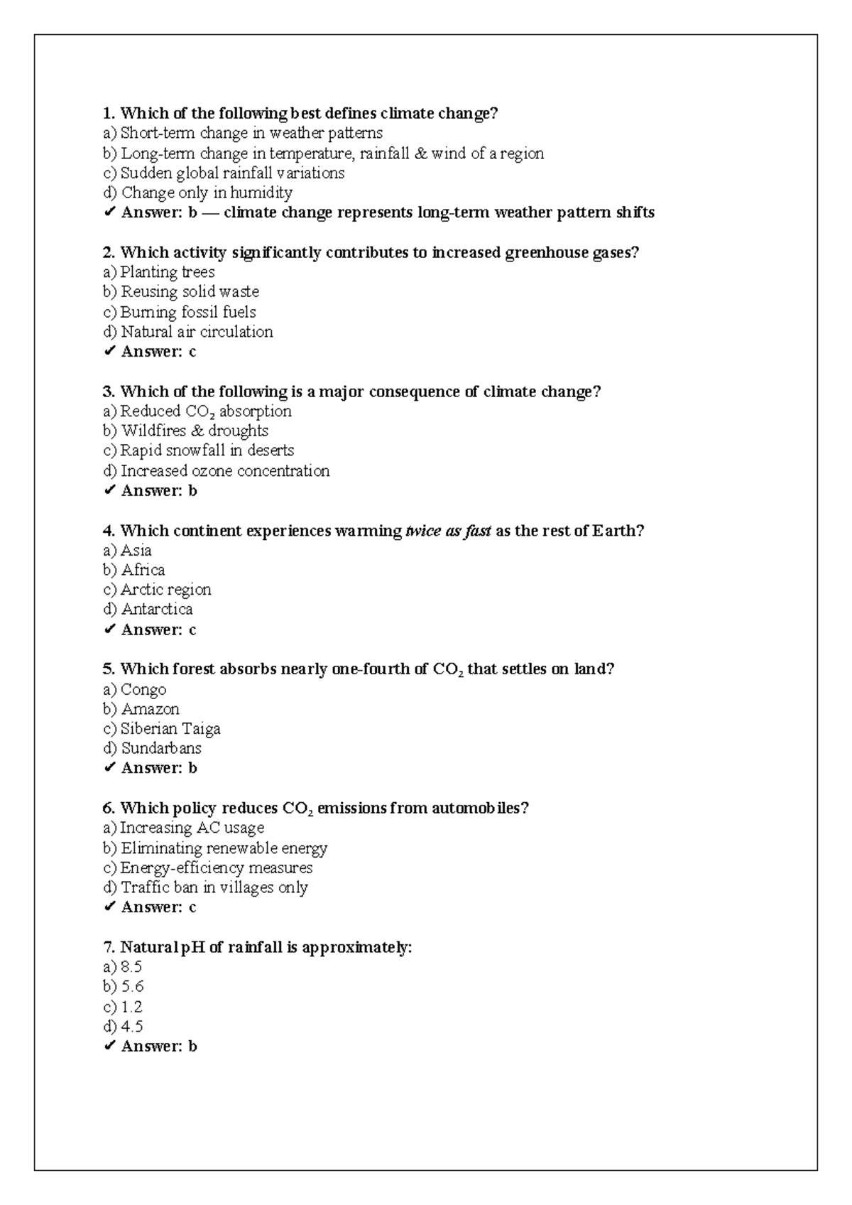 EVS - Climate Change and Disaster Management Quiz Notes - Studocu