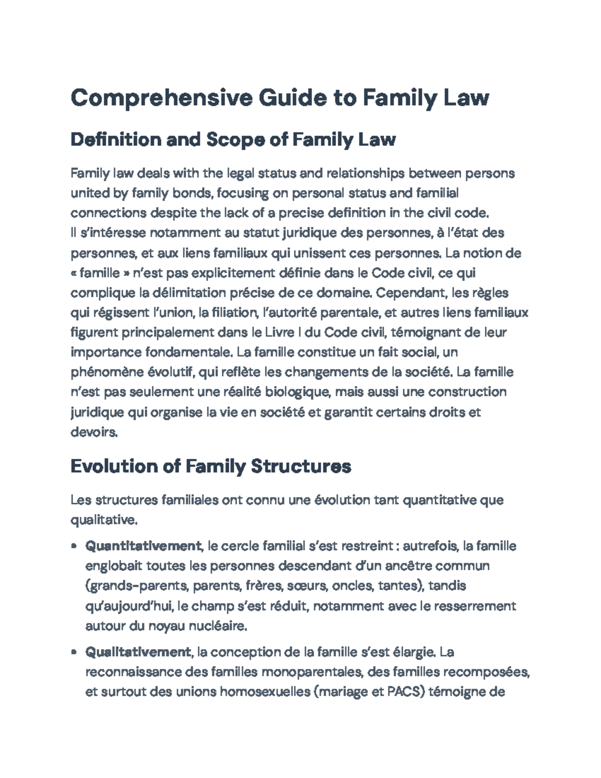 Comprehensive Overview of Family Law: Definitions and Key Concepts (CIV ...