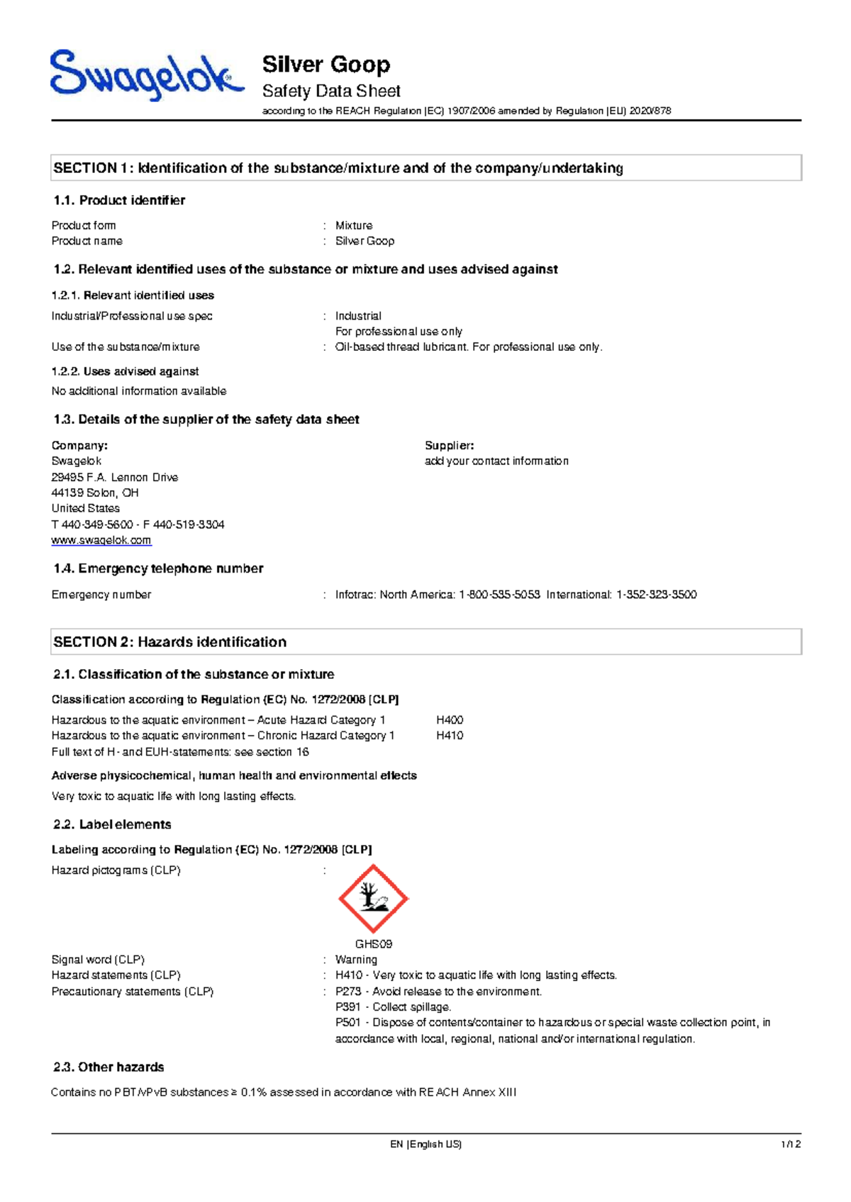 Silver Goop SDS: REACH Compliance & Safety Information - Studocu