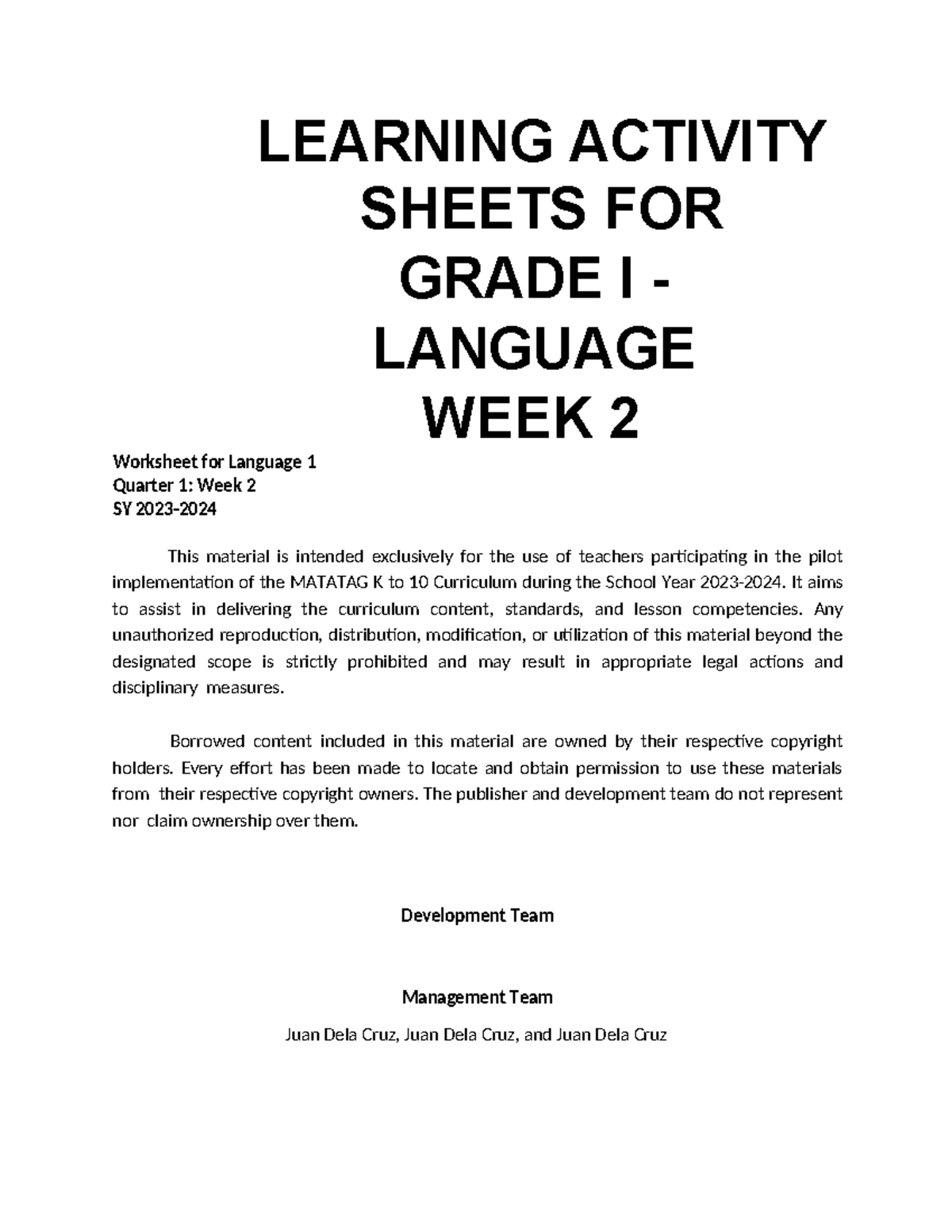 LAS-Q1 W2 Language Activity Sheets for Grade 1 - Studocu
