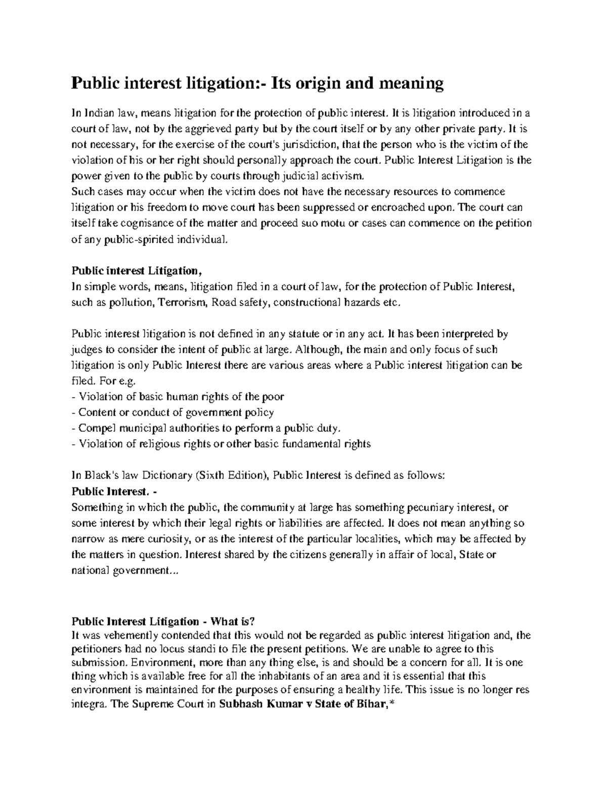Public Interest Litigation (PIL): Origin, Meaning, and Procedures - Studocu