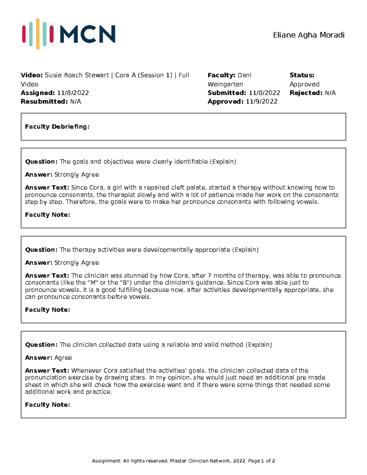 Observation Assignment on Susie Roach Stewart & Cora A (Session 1 ...