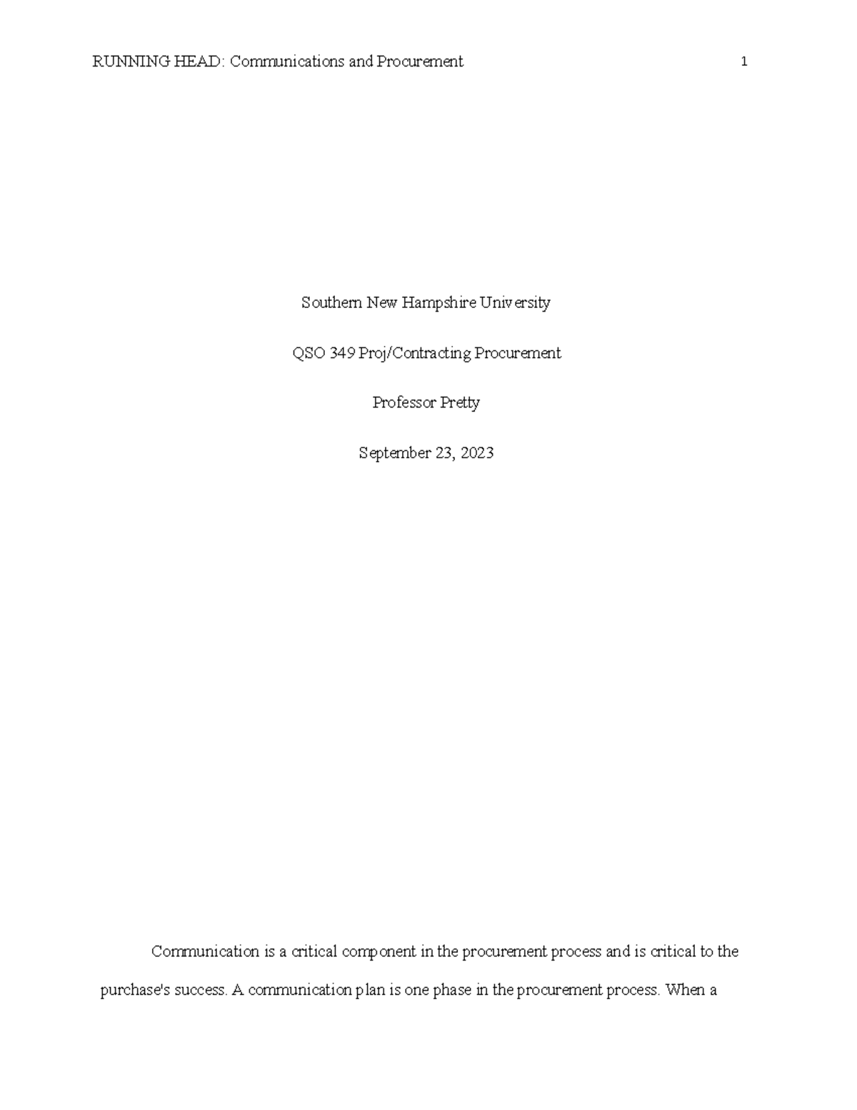 QSO 349 Communications and Procurement - Southern New Hampshire ...