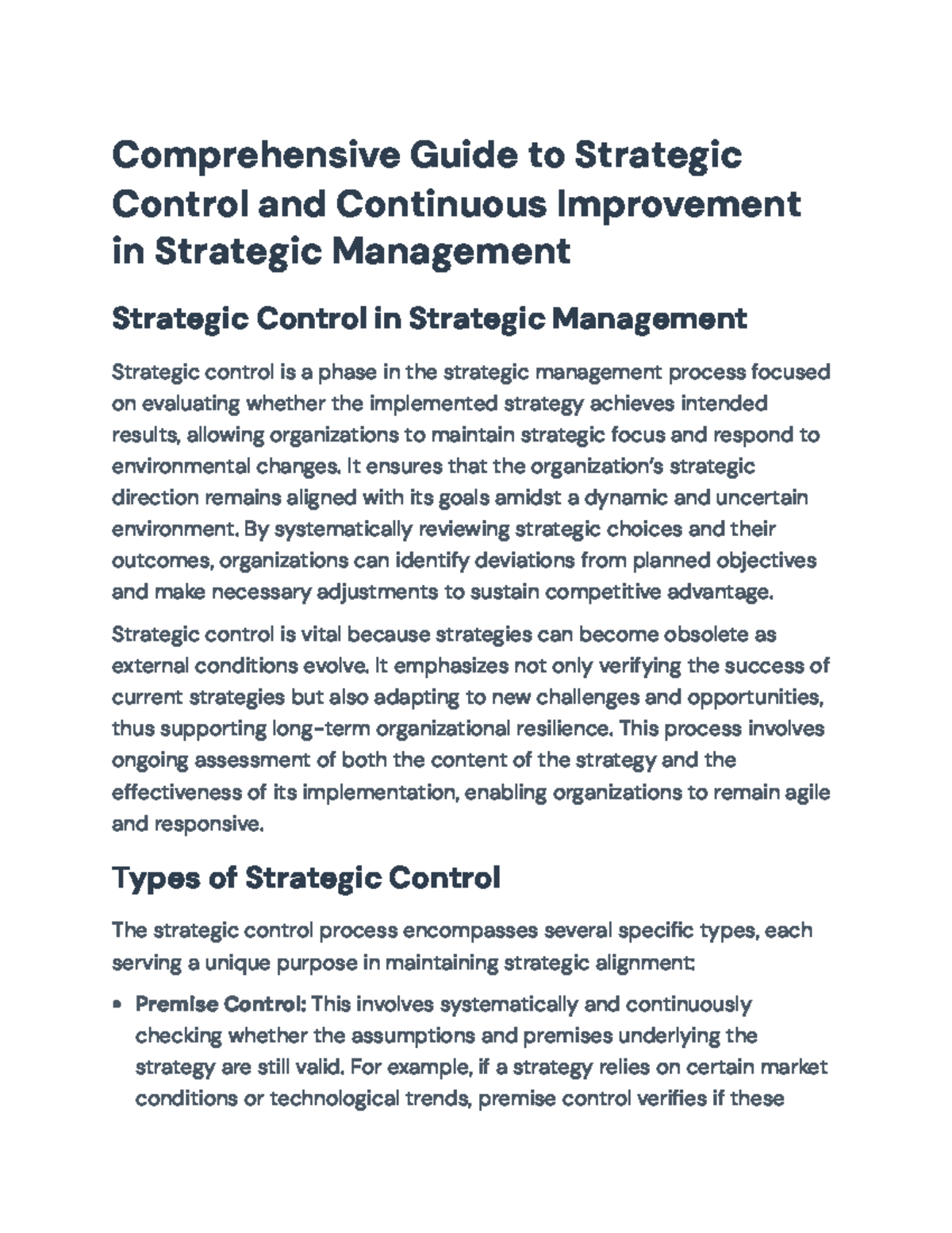 Comprehensive Guide to Strategic Control & Continuous Improvement in ...