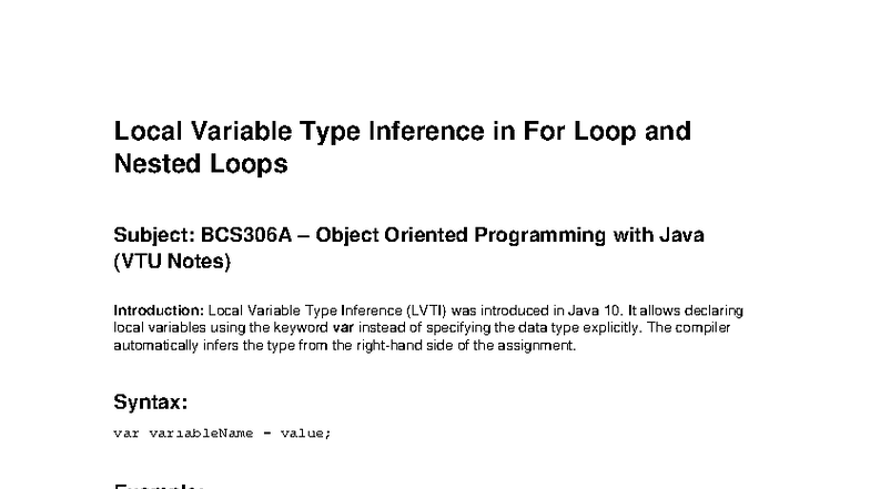 Local Variable Type Inference in Loops - BCS306A VTU Notes - Studocu