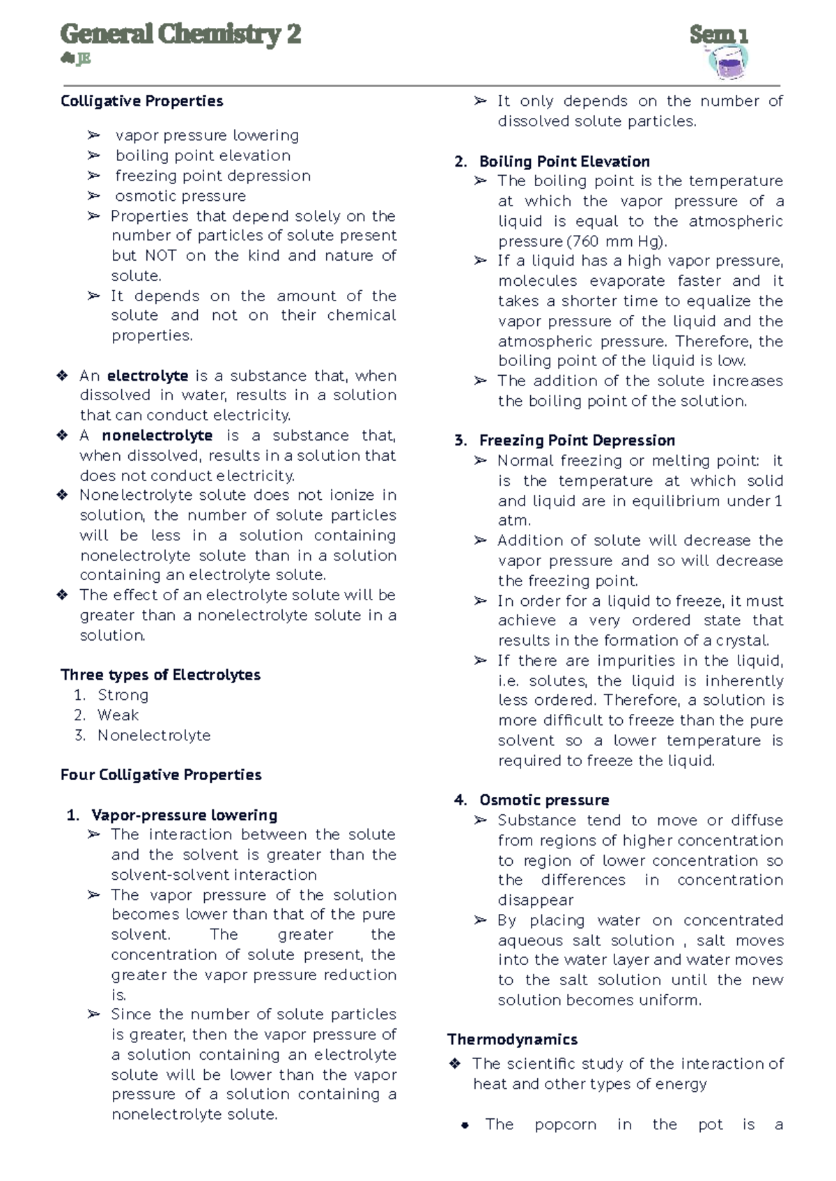 General Chemistry 2 Sem 1 JE: Colligative Properties & Thermodynamics ...