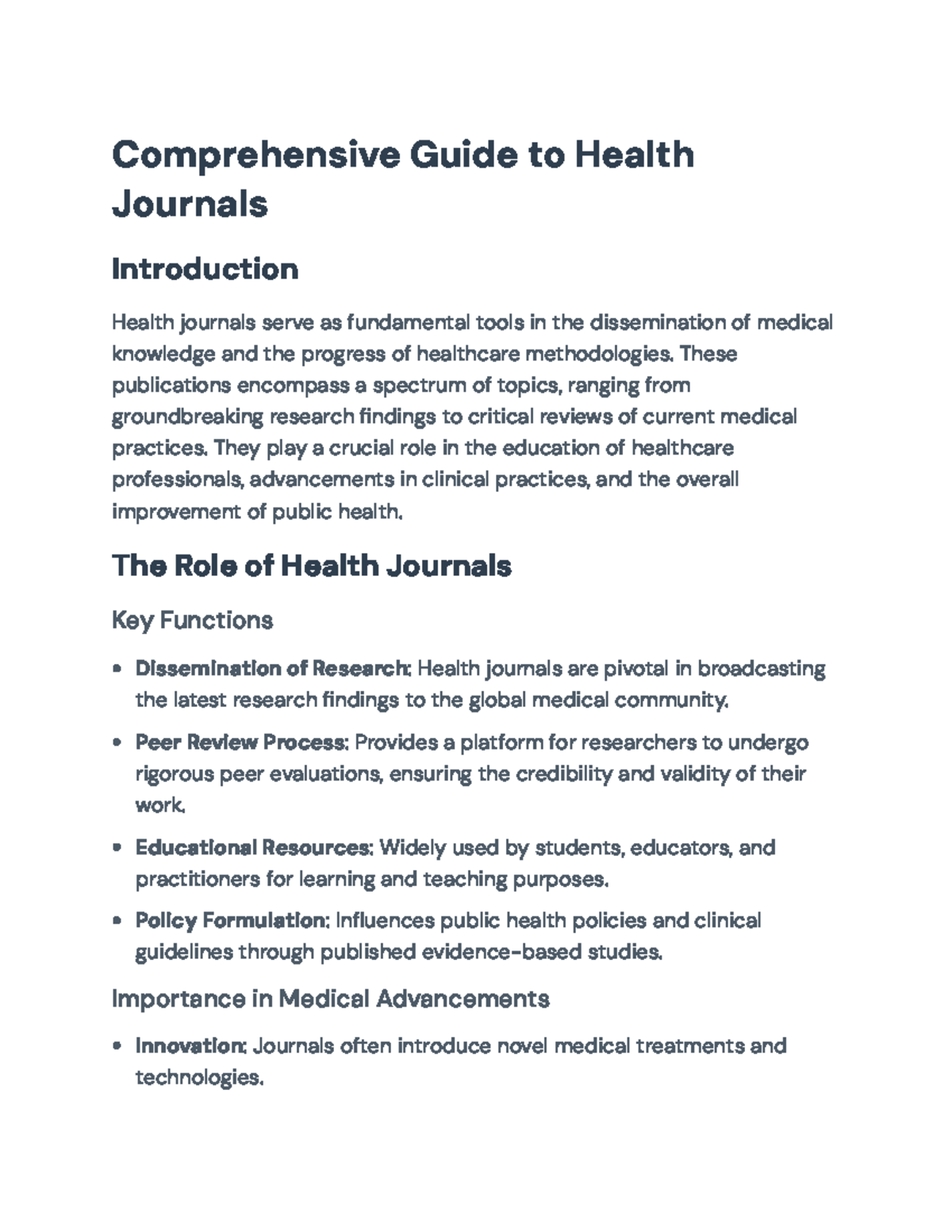 Comprehensive Guide to Health Journals: Roles and Publication ...