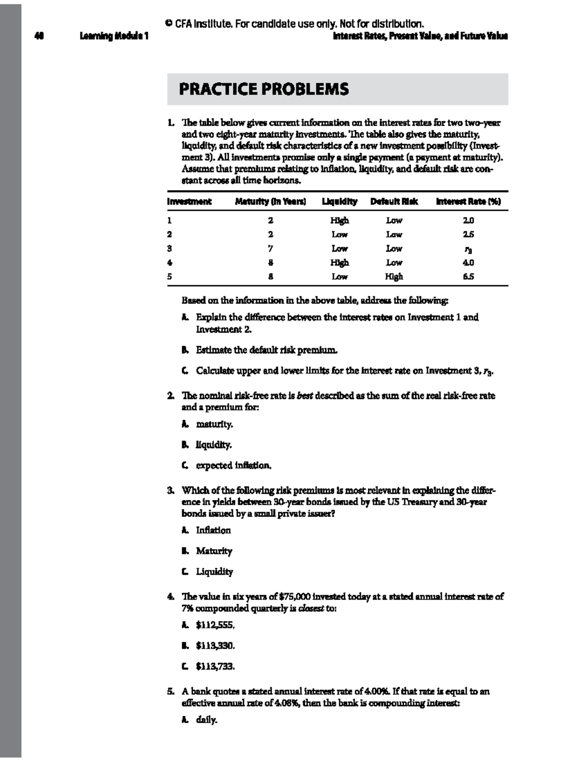 CFA Institute: Learning Module 1 - Interest Rates & Present Value ...