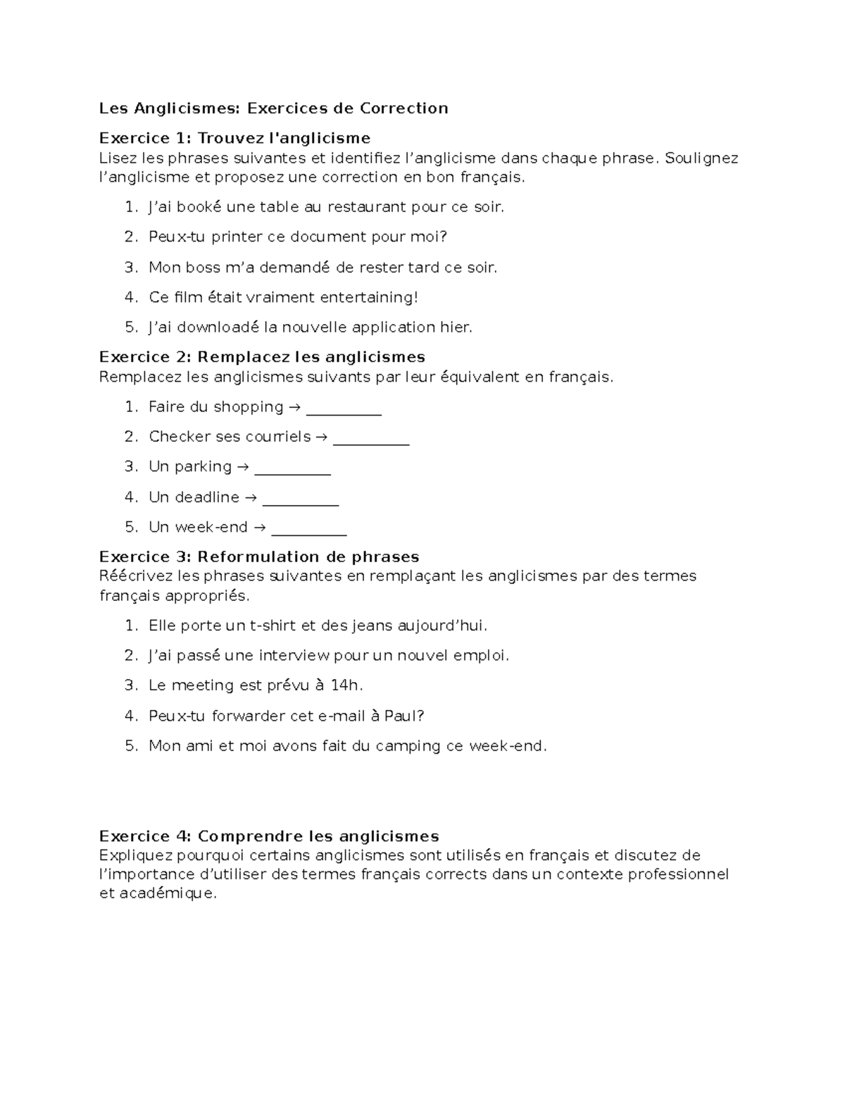 Les Anglicismes - Pratique de Correction et Remplacement en Français ...