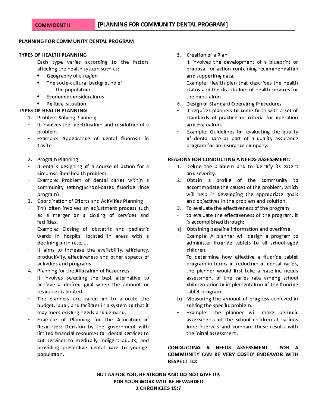 COMM DENT II - Guide to Planning Community Dental Programs - Studocu