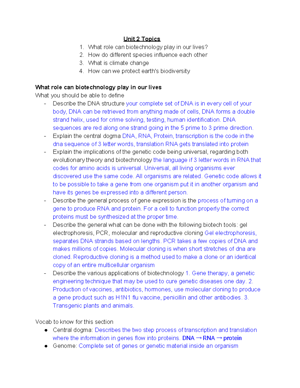 Bio Exam 2 - Summary Fundamental Concepts In Biology - Unit 2 Topics ...