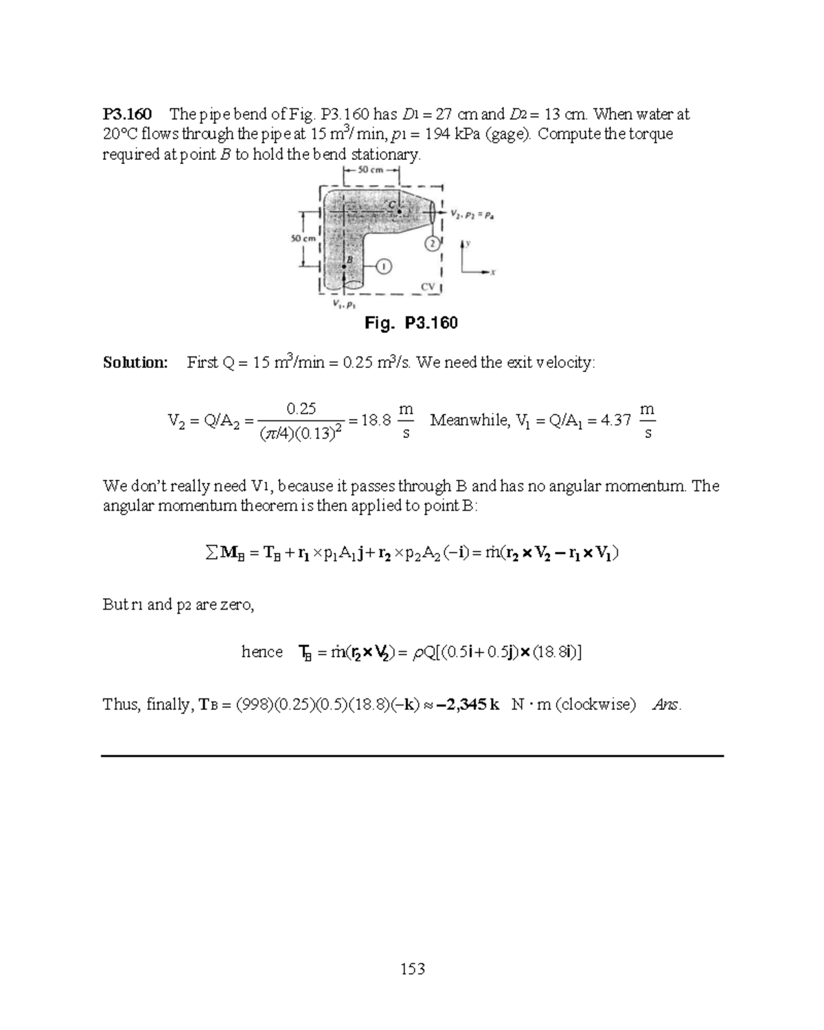 P3.160 Torque Calculation for Pipe Bend in Water Flow - Solutions ...