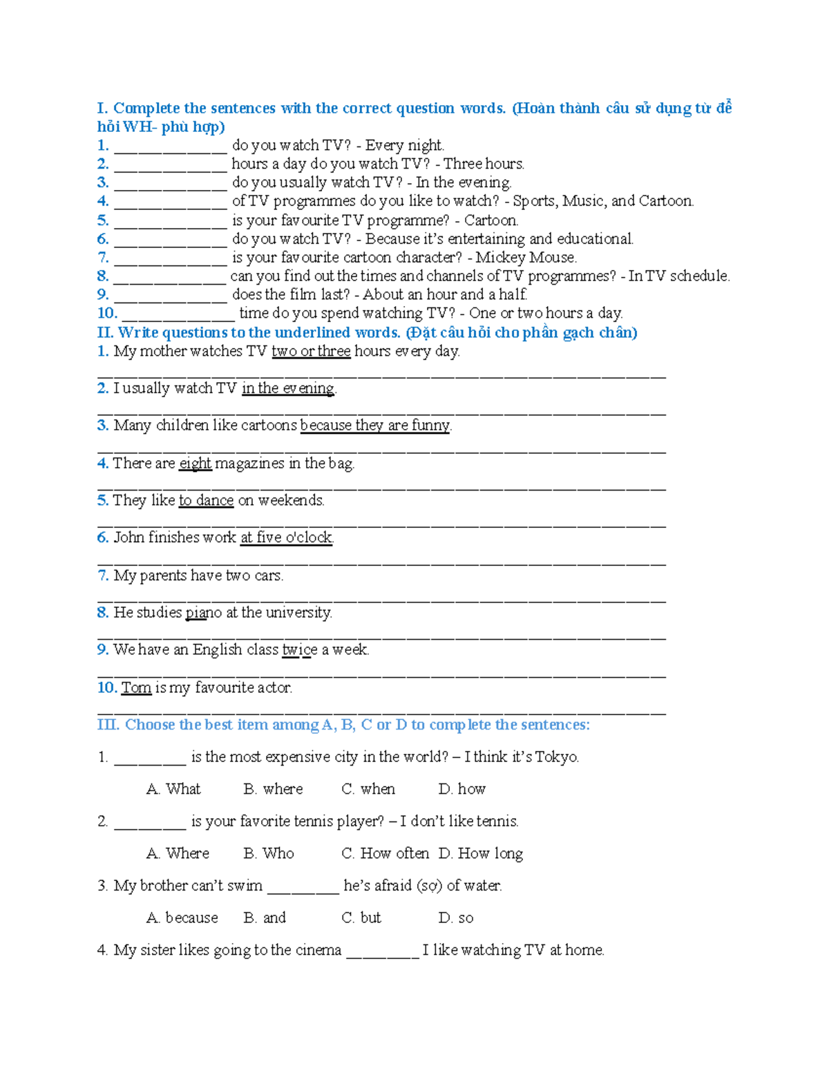 BTVN 240126 - Complete the Sentences with Question Words - Studocu