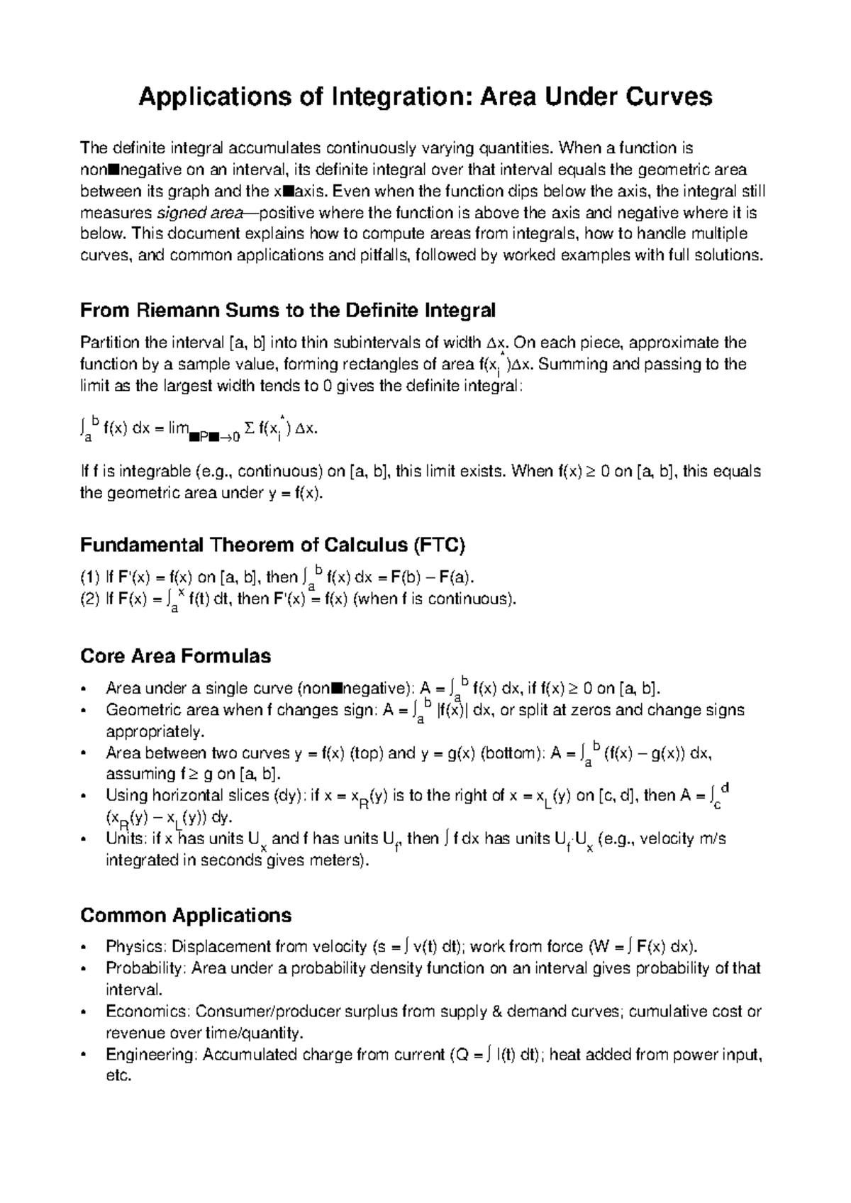 Applications of Integration: Area Under Curves - 12312312 - Studocu