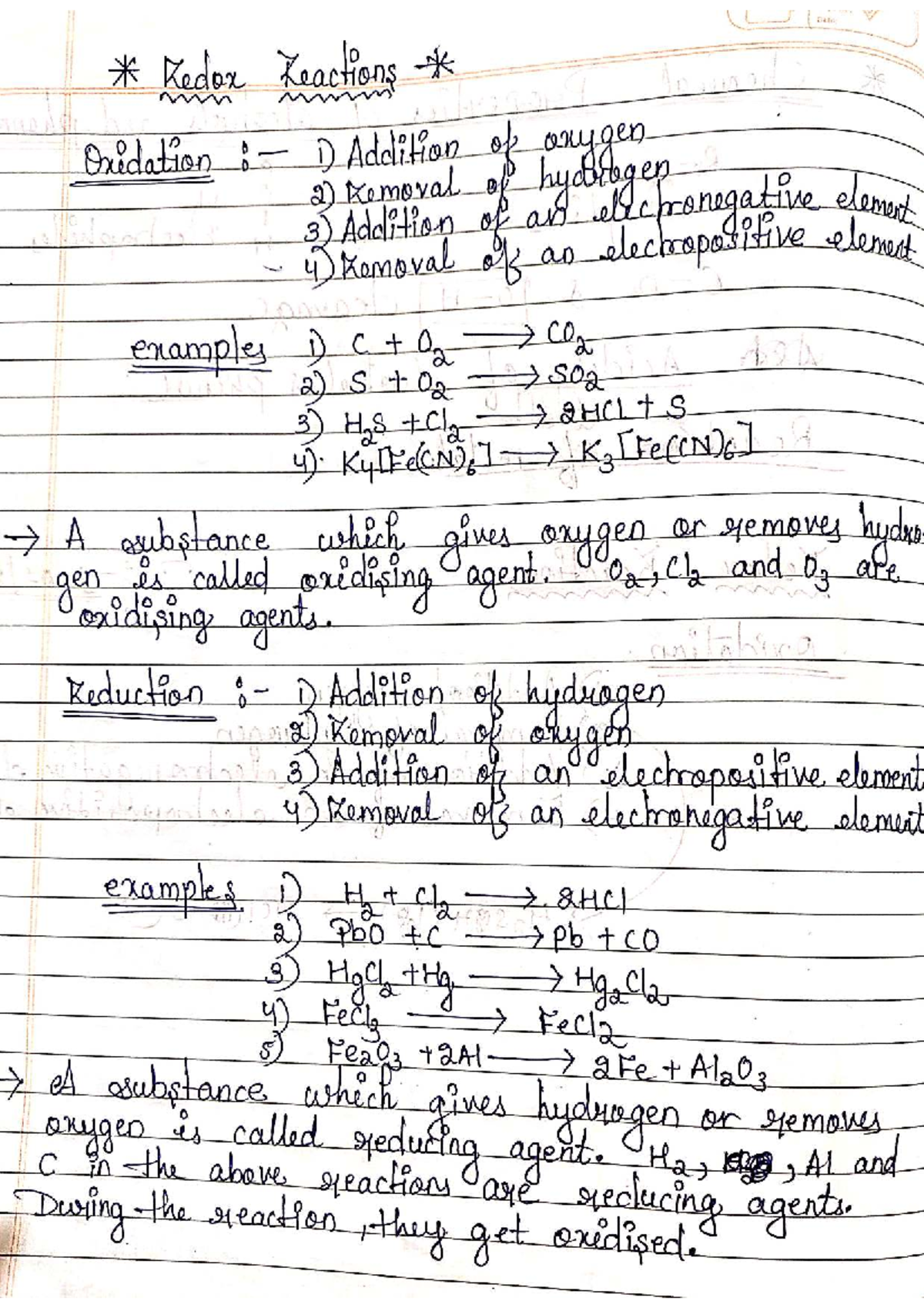 Redox Reactions Notes (Chem 101) - Oxidation and Reduction Processes ...