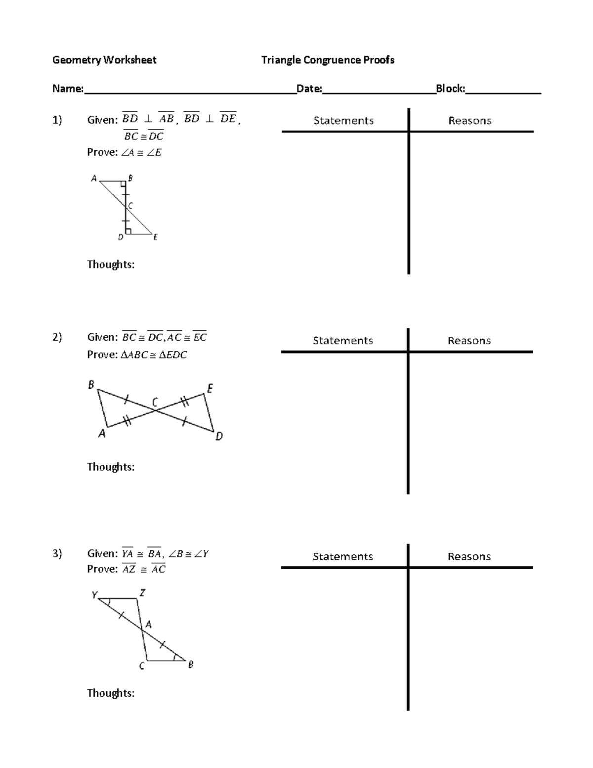 Triangle congruence proofs - extra practice - Geometry Worksheet ...