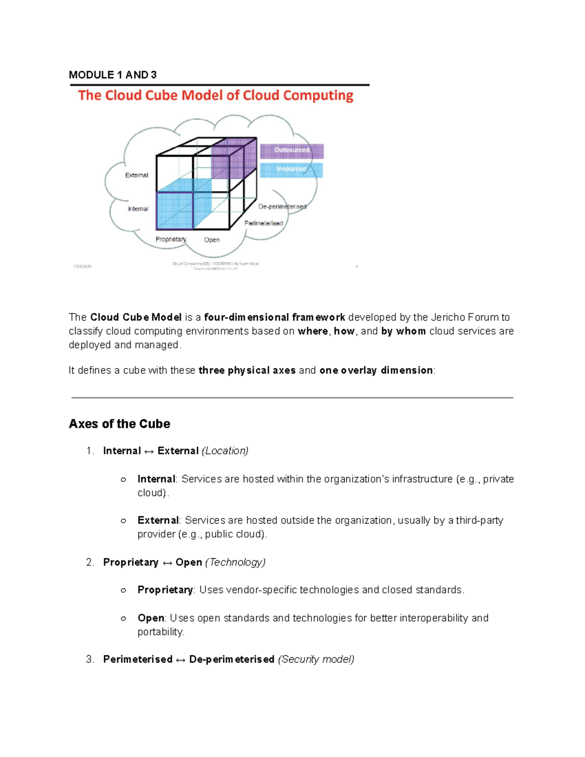 Module 1 & 3: The Cloud Cube Model Overview and Characteristics - Studocu
