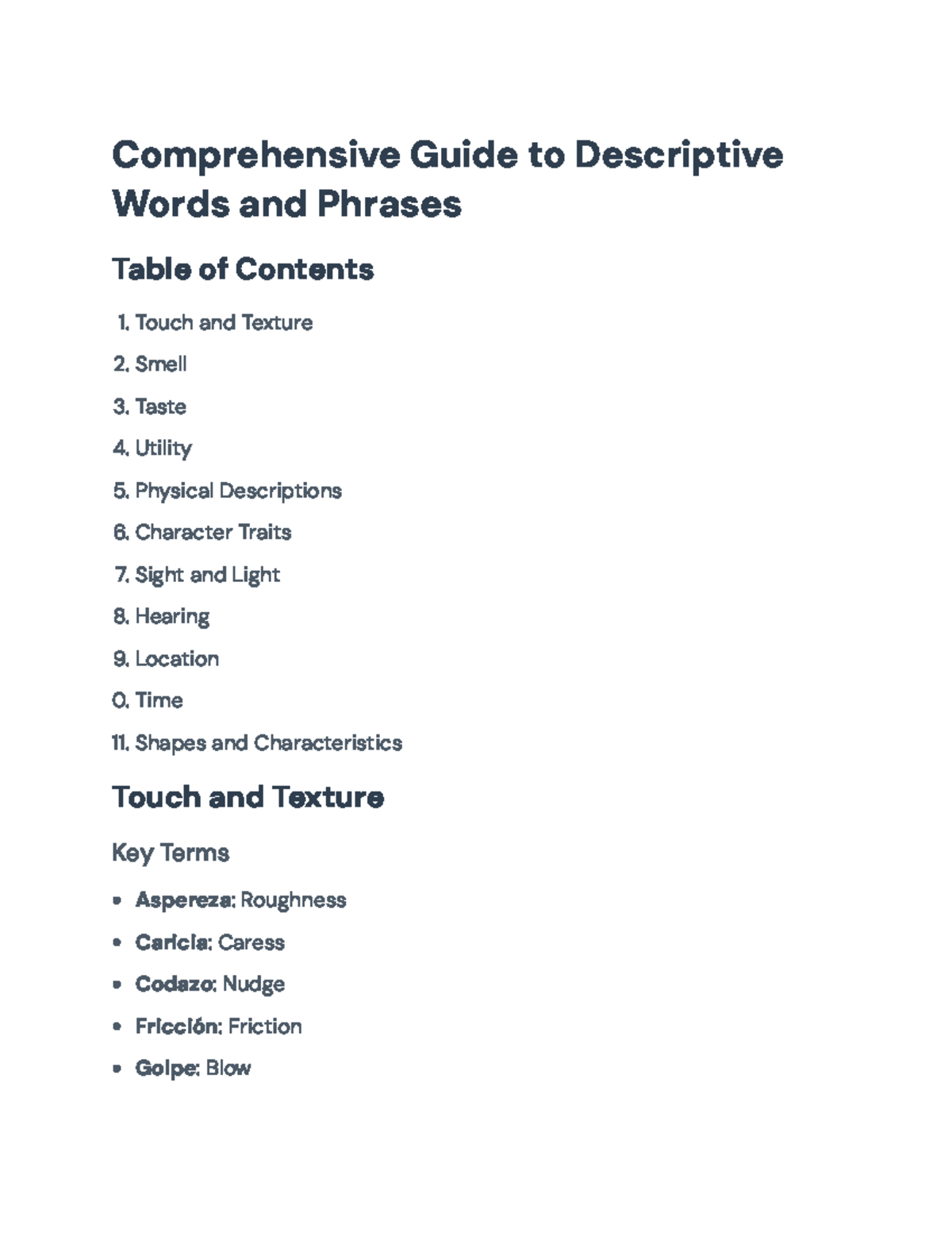 Comprehensive Vocabulary Guide for Descriptive Writing Techniques ...