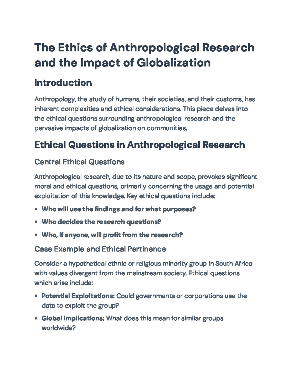Ethical Perspectives in Anthro Research & Globalization Impacts - Studocu