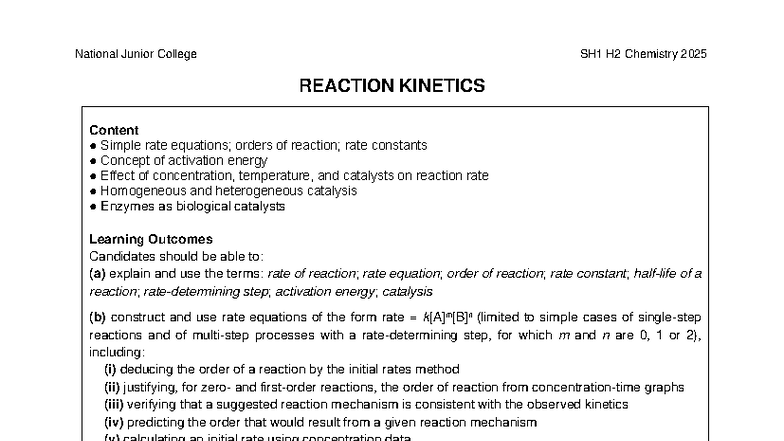 NJC Kinetics - practice - REACTION KINETICS Content Simple rate ...