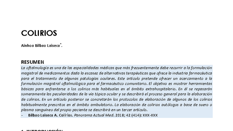 Colirios: Formulación Magistral en Oftalmología - Resumen y ...