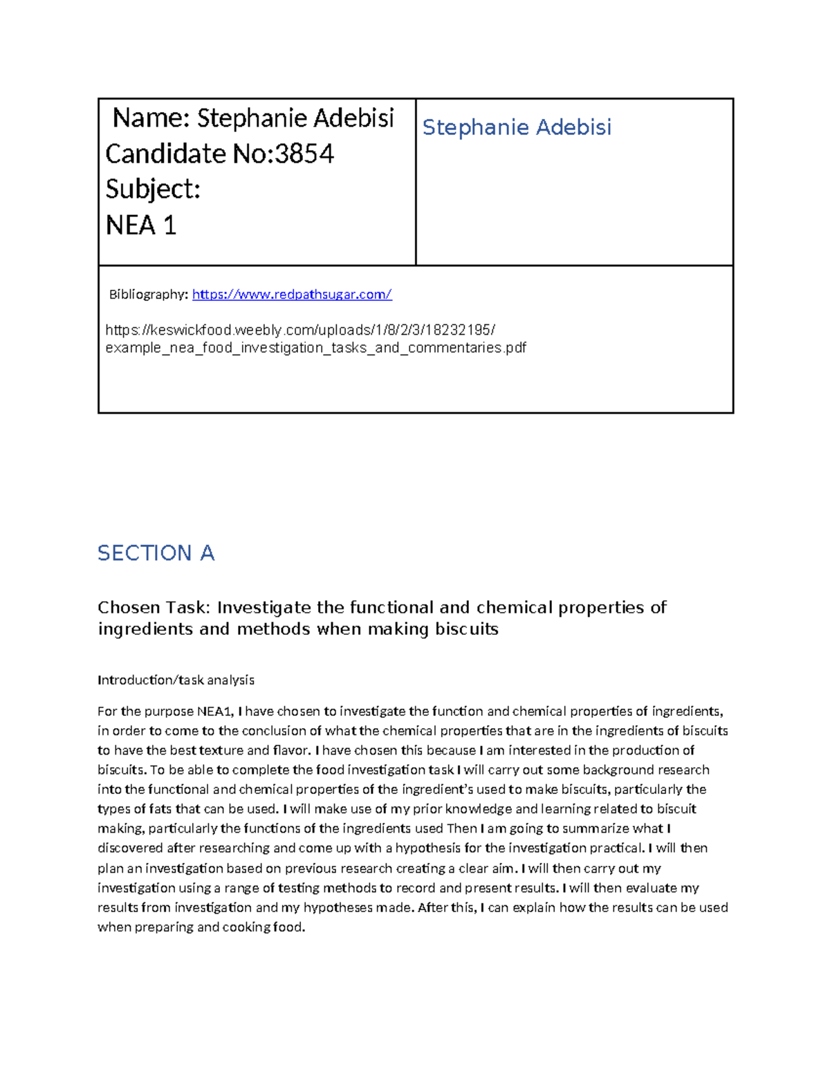 NEA1 Food Investigation: Functional & Chemical Properties of Biscuits ...