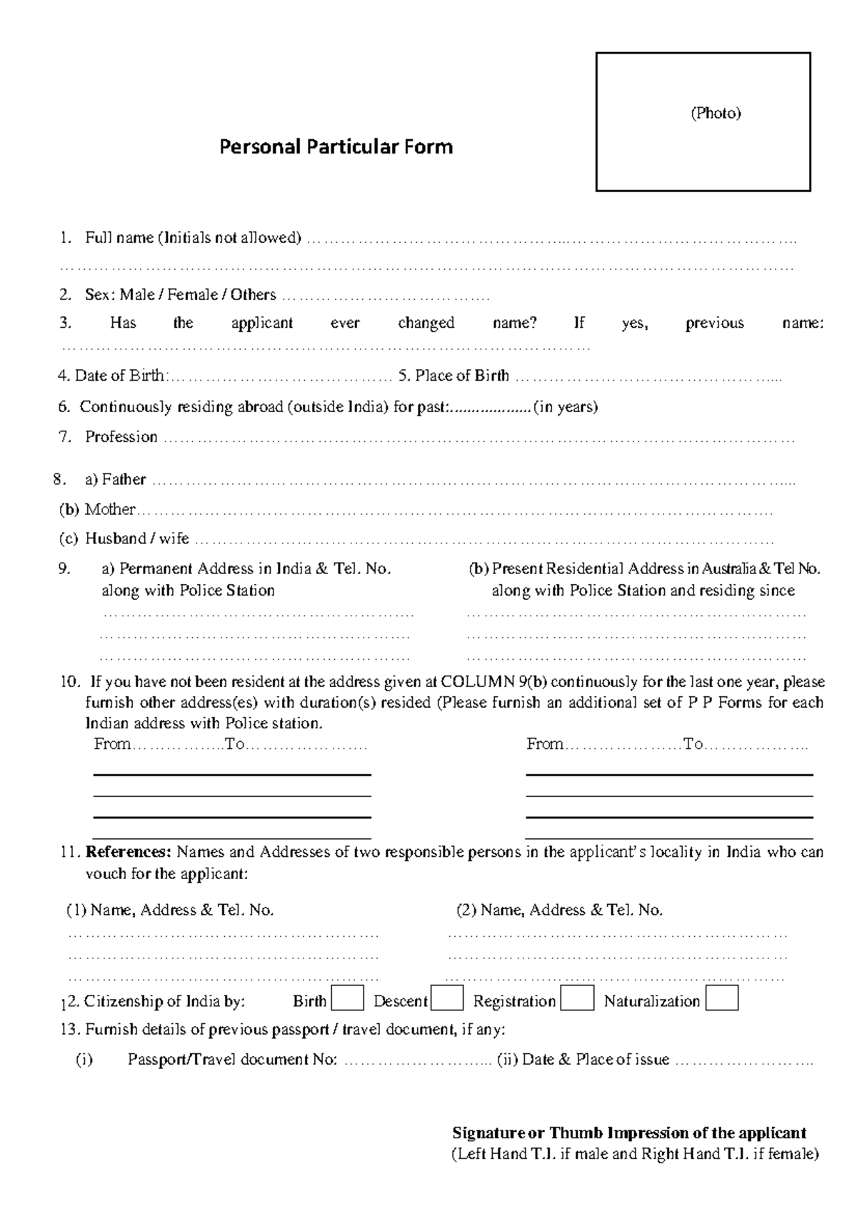 Personal Particular Form - Essential Info for Identity Verification ...