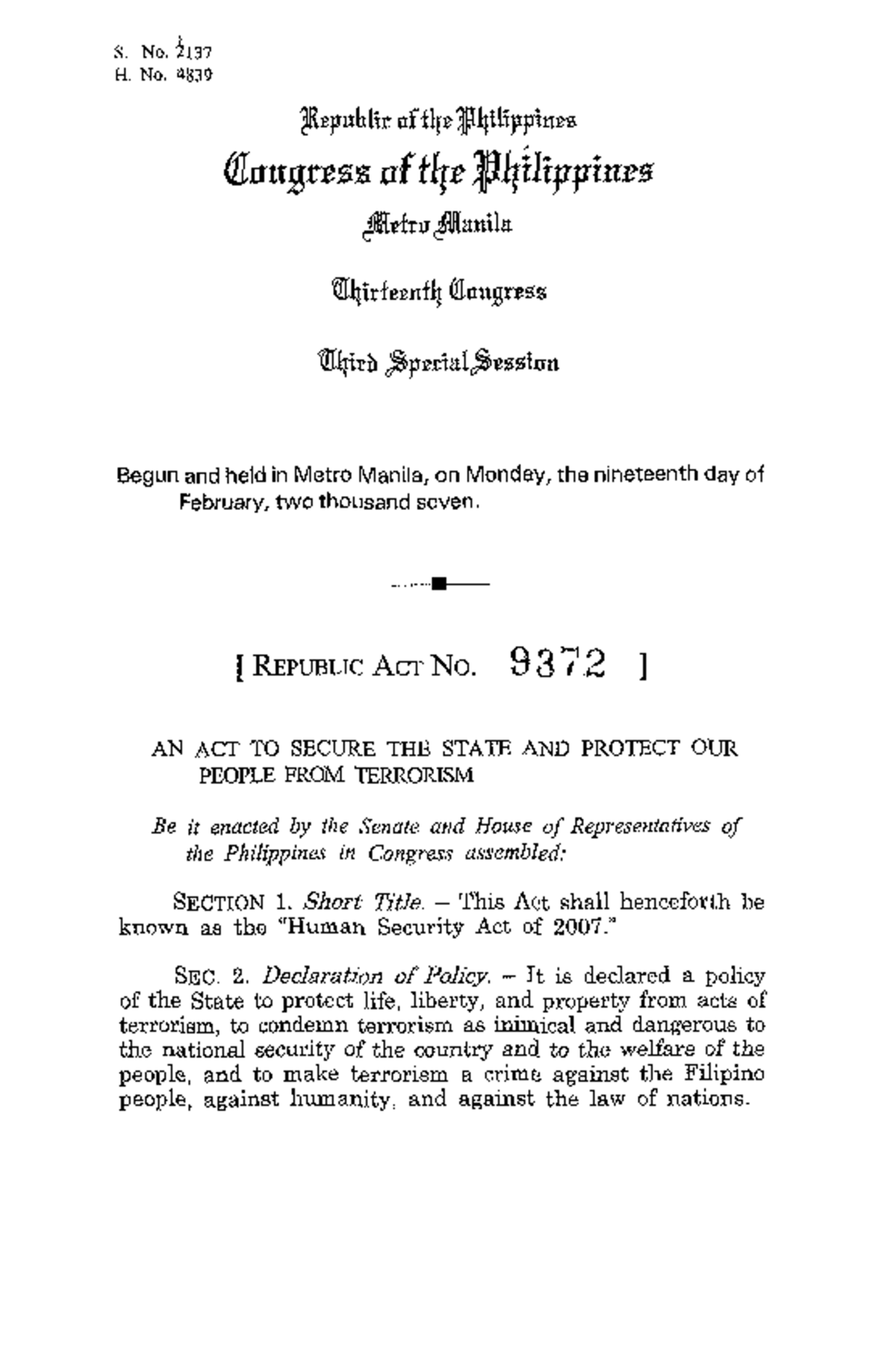 RA 9372: Human Security Act - Comprehensive Overview and Provisions - Studocu